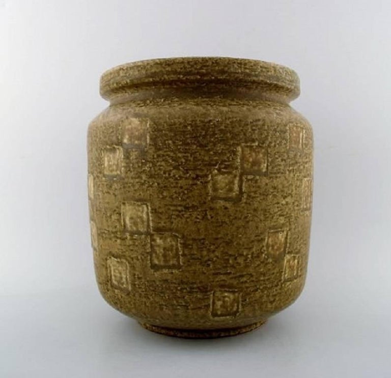 Saxbo Large Stoneware Vase in Modern Design, Glaze in Yellow Brown ...