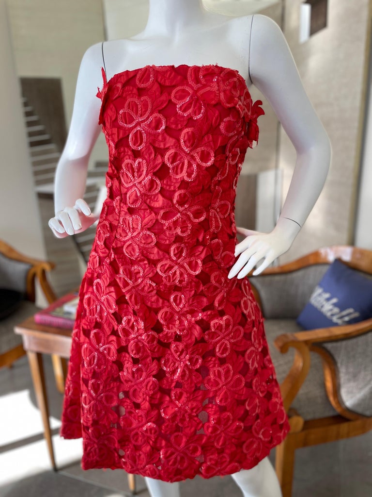 Scaasi Vintage Strapless Red Sequin Cocktail Dress For Neiman Marcus