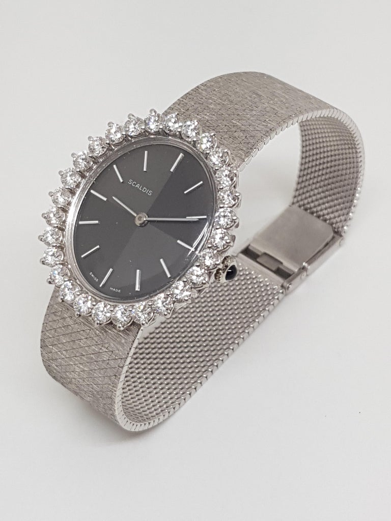 Scaldis 18 Karat White Gold Diamonds Vintage Ladies Watch at 1stDibs