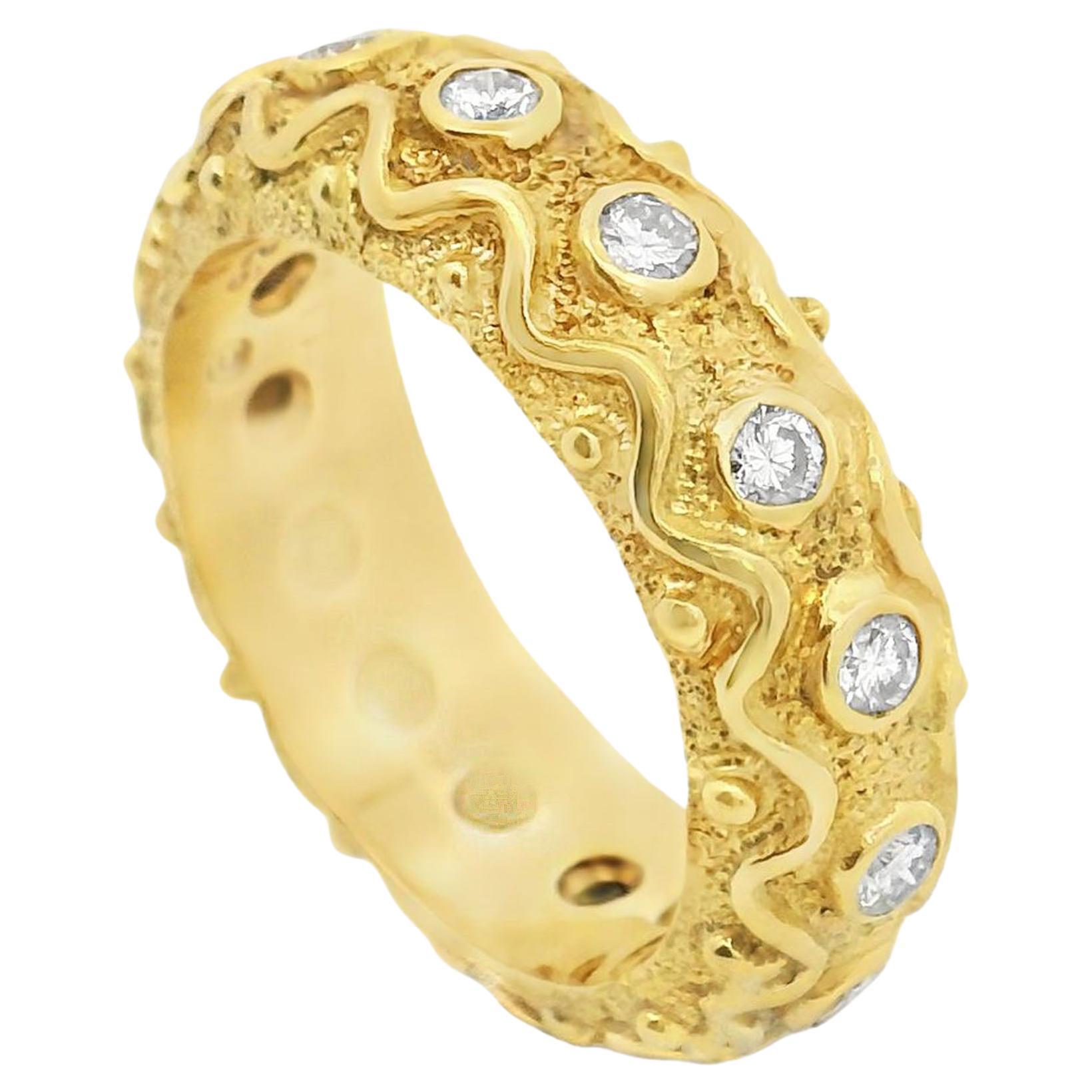 18K Yellow Gold 1.67 Carat Diamond Repeating Quatrefoil Eternity Ring ...