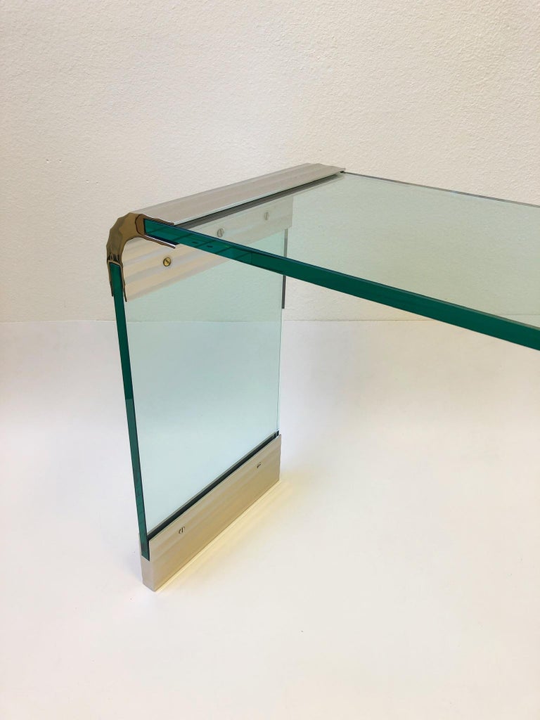 Scalloped Nickel and Glass Waterfall Console Table by Leon Rosen for ...