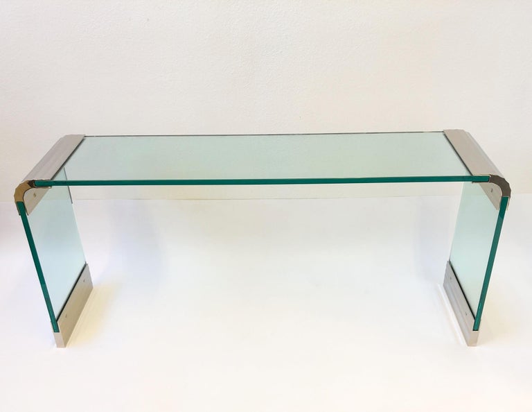 Scalloped Nickel and Glass Waterfall Console Table by Leon Rosen for ...