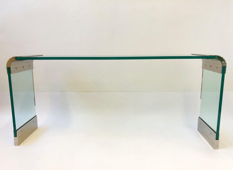 Scalloped Nickel and Glass Waterfall Console Table by Leon Rosen for ...