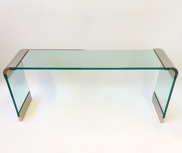 Scalloped Nickel and Glass Waterfall Console Table by Leon Rosen for ...