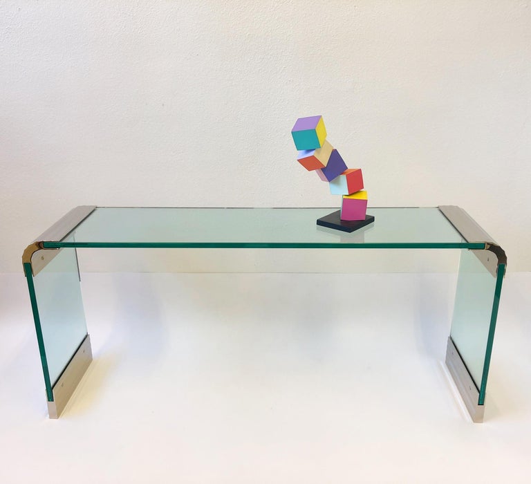 Scalloped Nickel and Glass Waterfall Console Table by Leon Rosen for ...