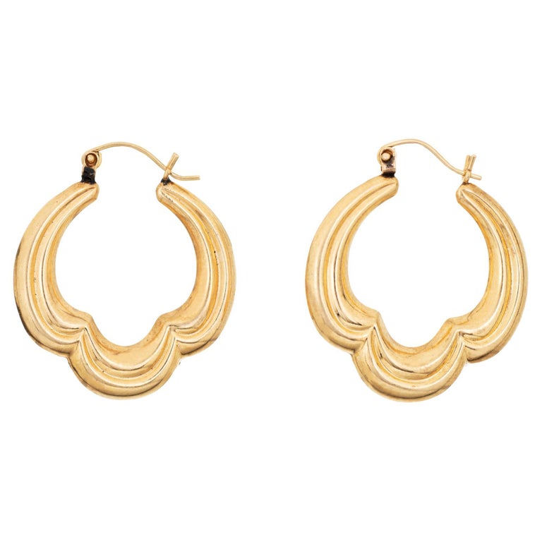 Ovale Creolen mit Wellenschliff Vintage 14k Gelbgold Tropfen Nachlassschmuck im Angebot bei 1stDibs
