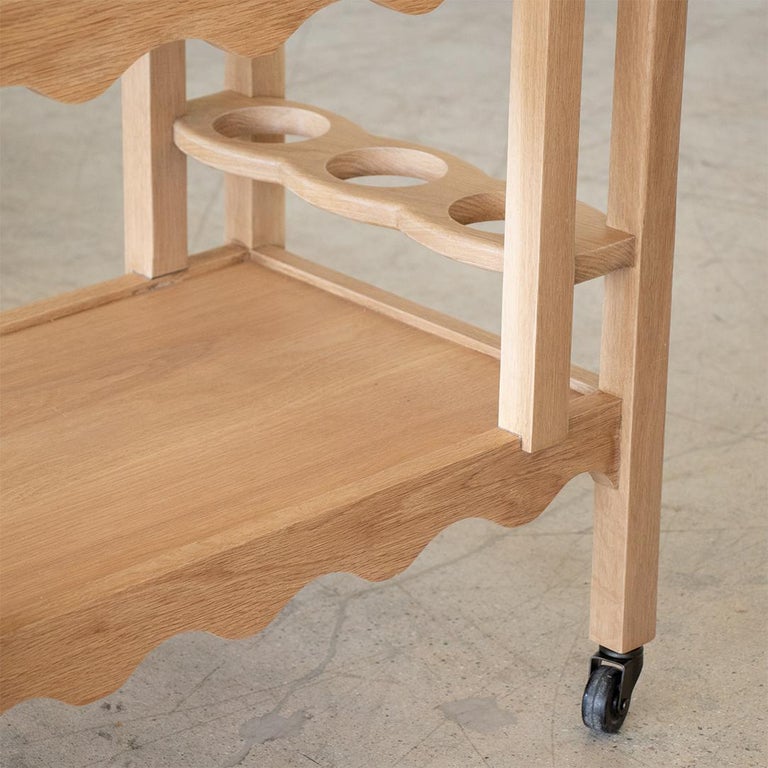 Scalloped White Oak Bar Cart For Sale at 1stDibs