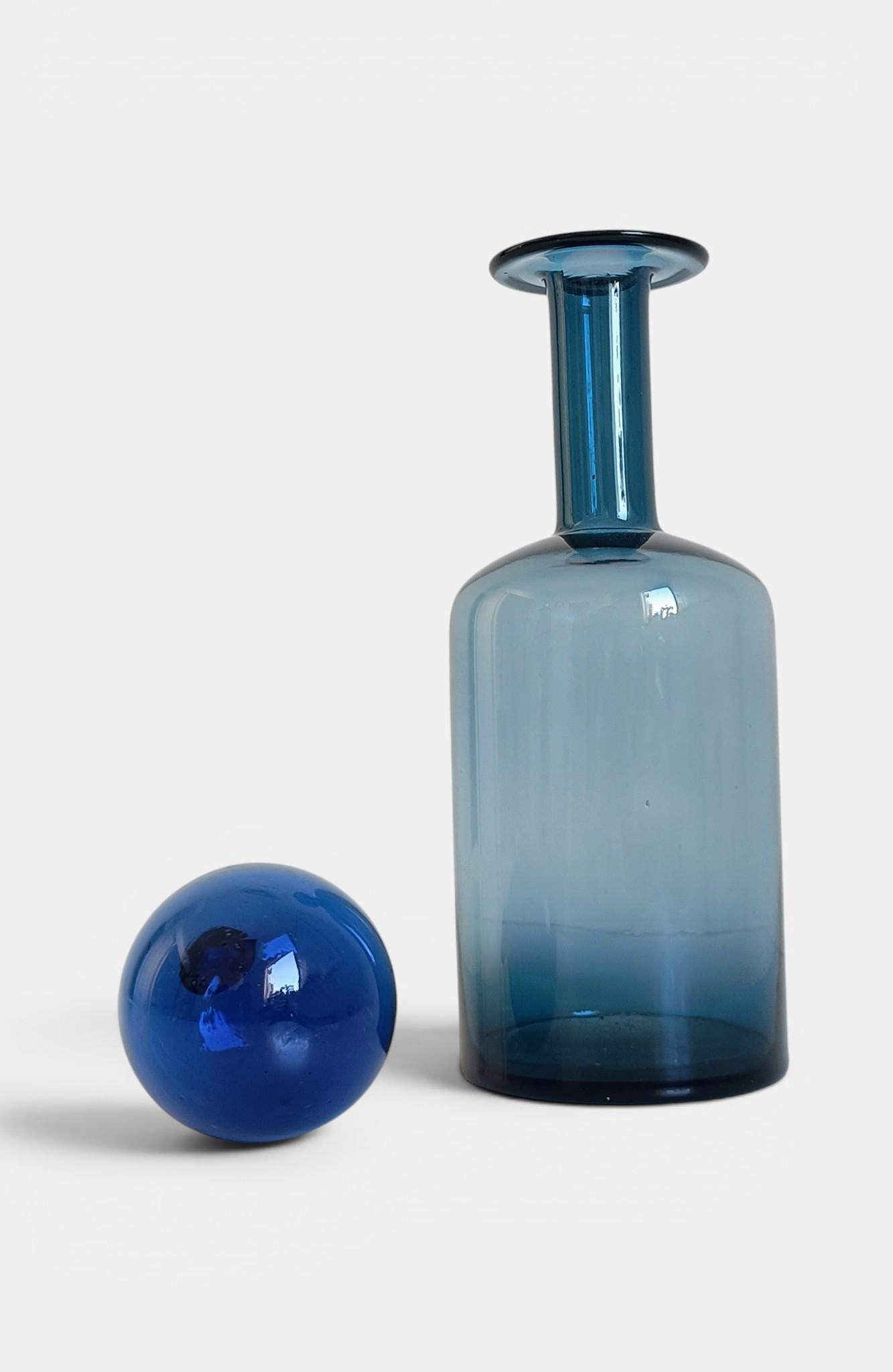 Scandinavian Modern Otto Bauer for Holmegaard Blue Glass Bottle ...