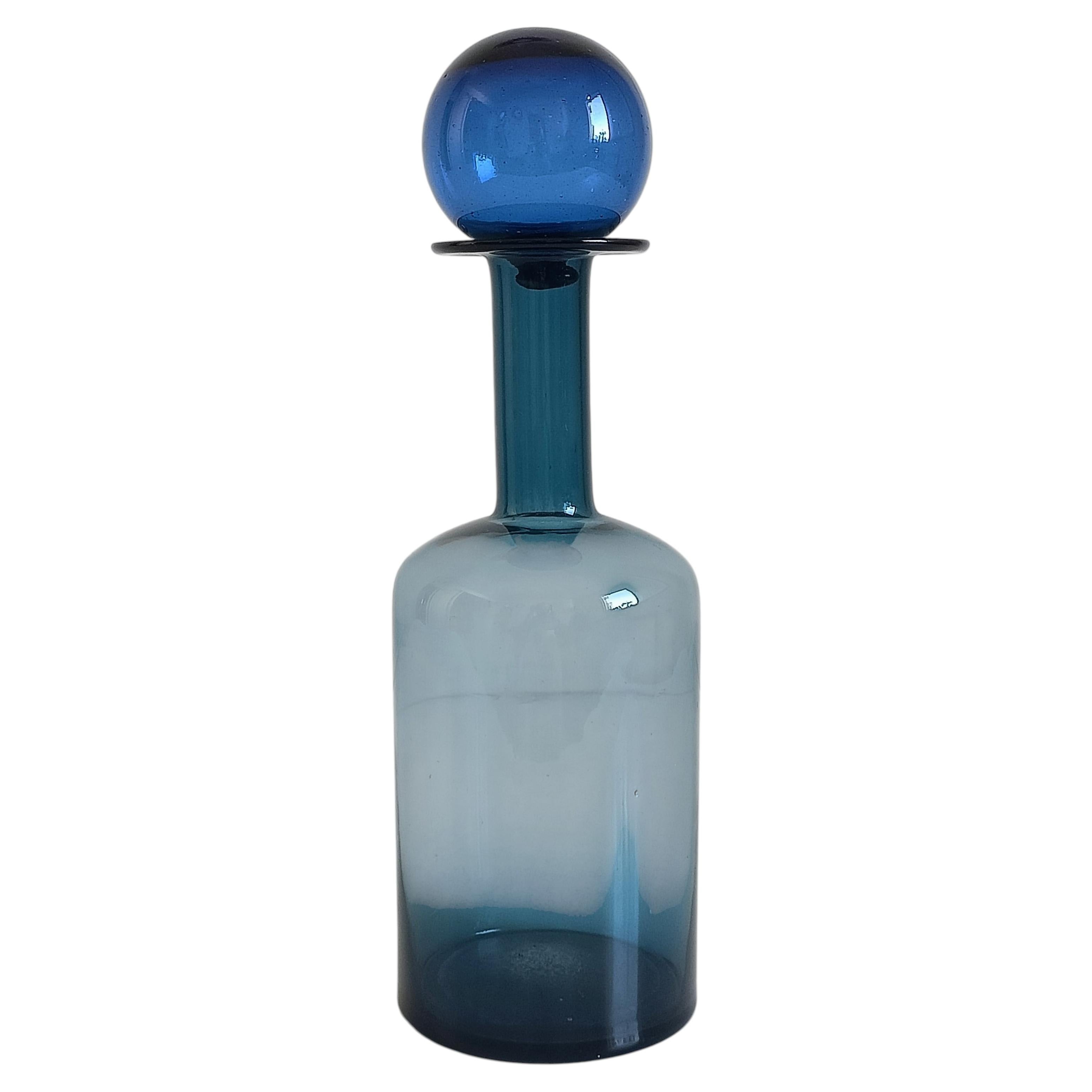 Scandinavian Modern Otto Bauer for Holmegaard Blue Glass Bottle ...