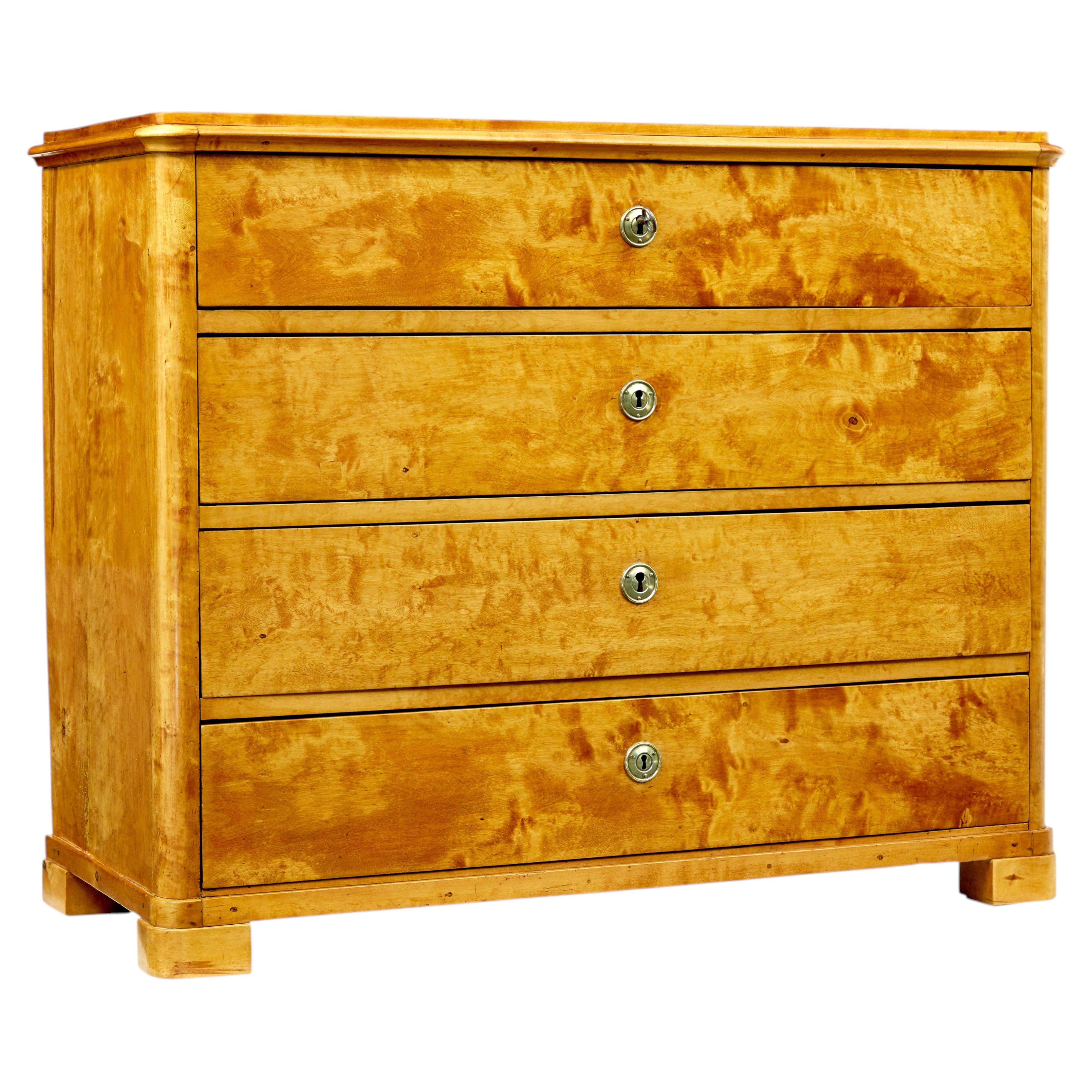 19th century Swedish tiger birch chest of drawers For Sale at 1stDibs