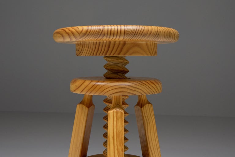 Scandinavian Adjustable Architect Office/Desk Set of Stools in Pine ...