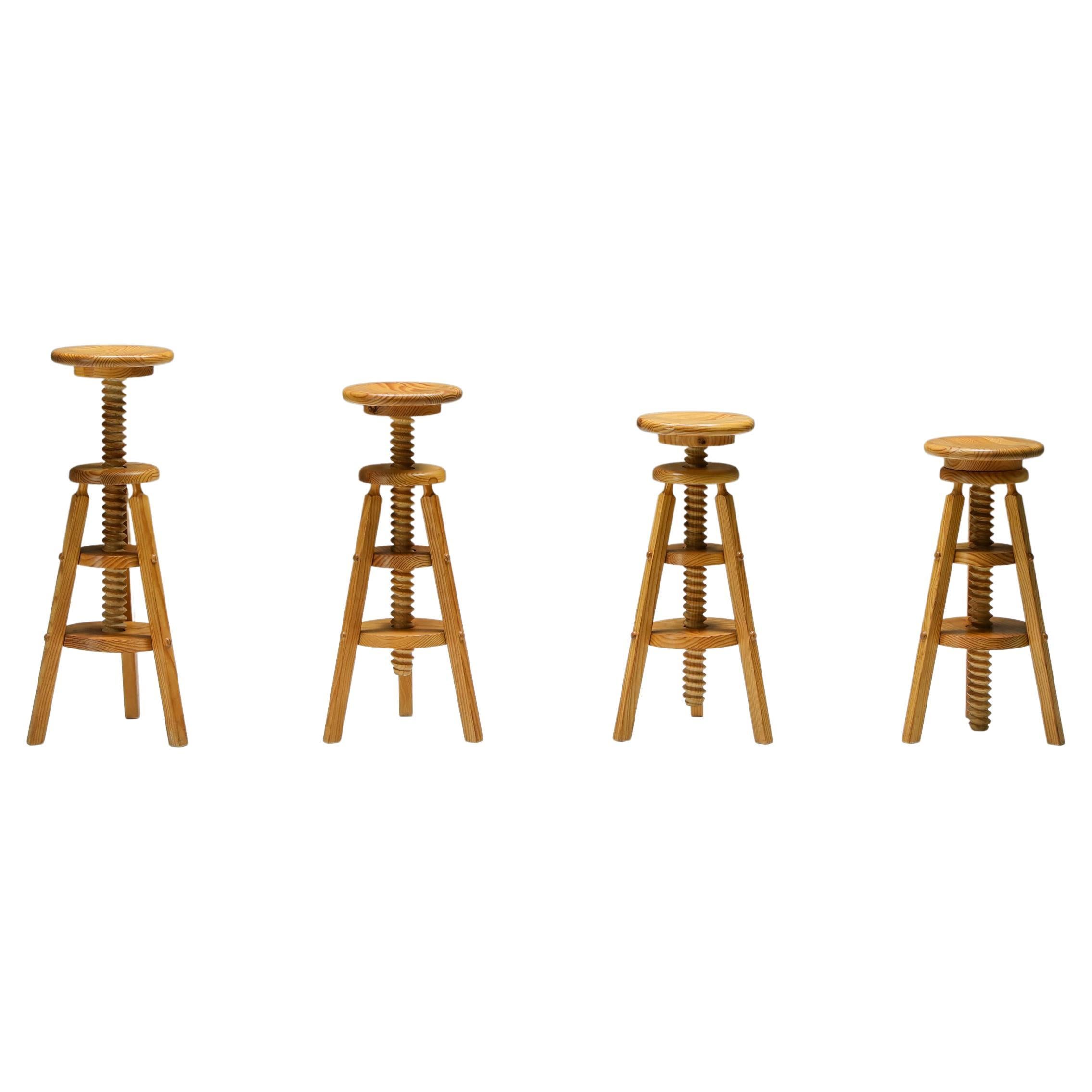 Scandinavian Adjustable Architect Office/Desk Set of Stools in Pine ...