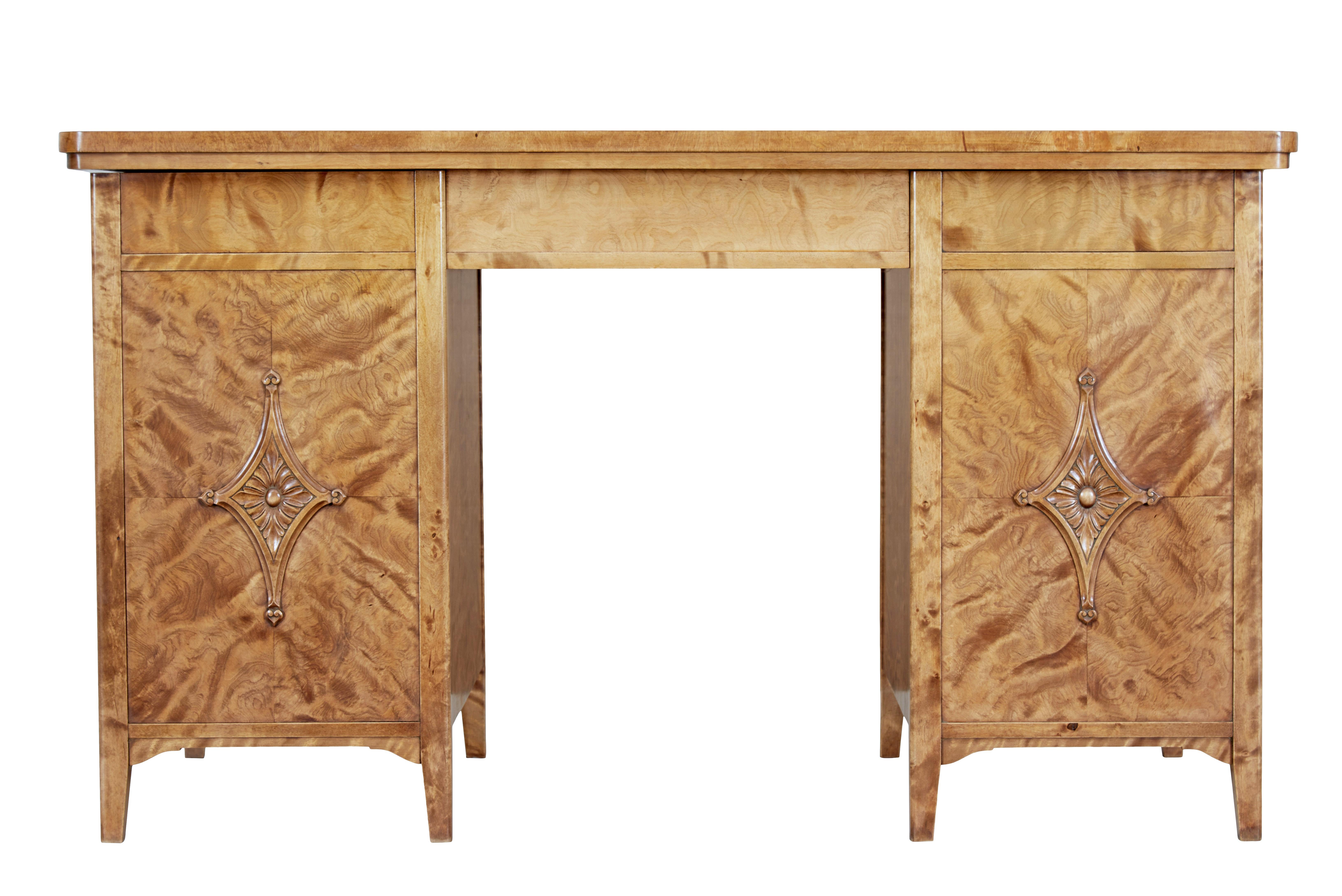 Scandinavian Art Deco Birch Pedestal Desk at 1stDibs