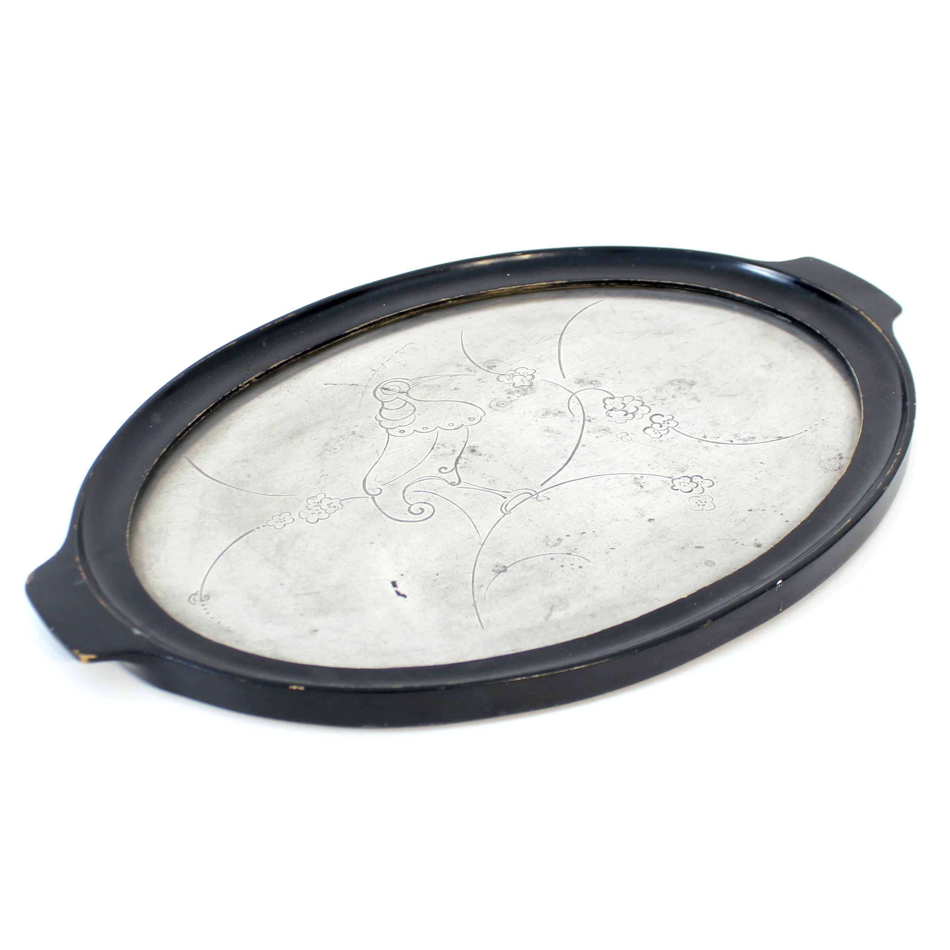 Scandinavian Art Deco pewter and ebonized wood tray, 1930s For Sale at ...