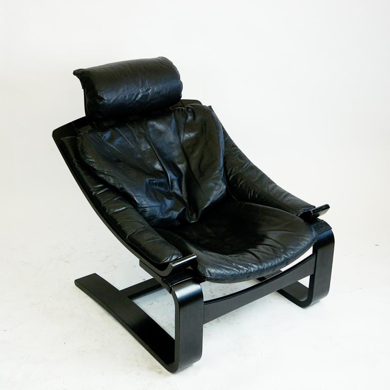 Scandinavian Black Leather Kroken Lounge Chair by Ake Fribytter for ...