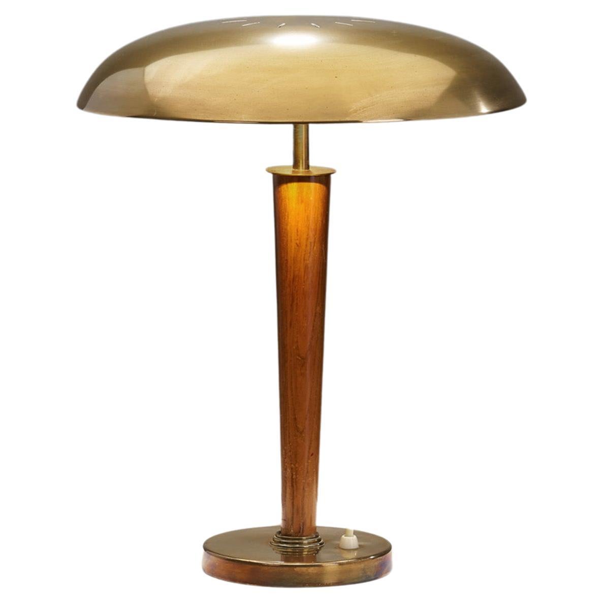 Mid-Century Brass and Wood Table Lamp, Scandinavia, 1940s at 1stDibs