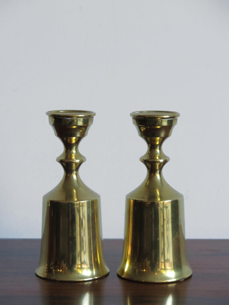 Scandinavian Brass Candlesticks, Denmark, 1950s For Sale at 1stDibs