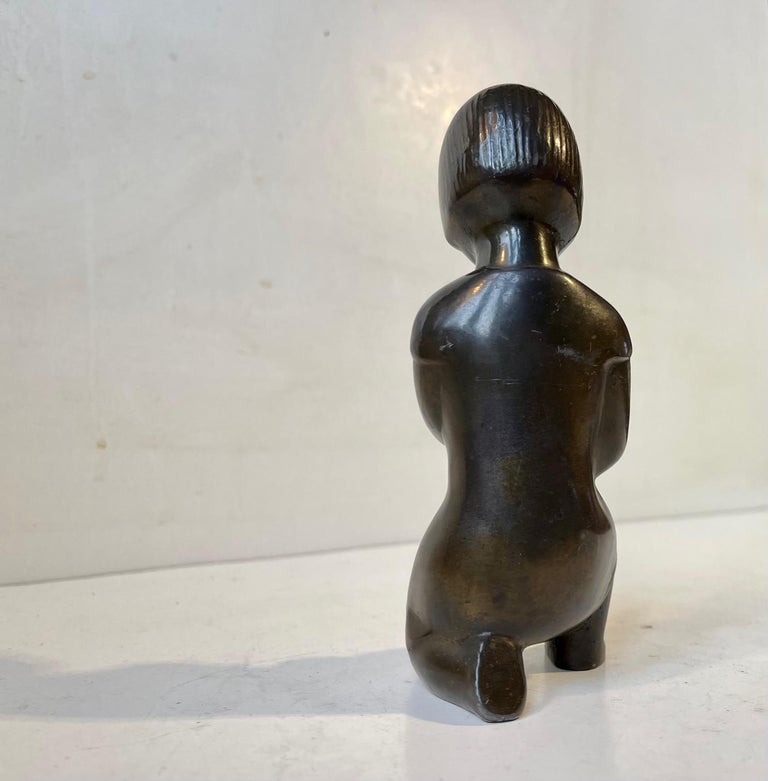 Scandinavian Bronze Figurine of Inuit Girl with Flowers, 1930s For Sale ...