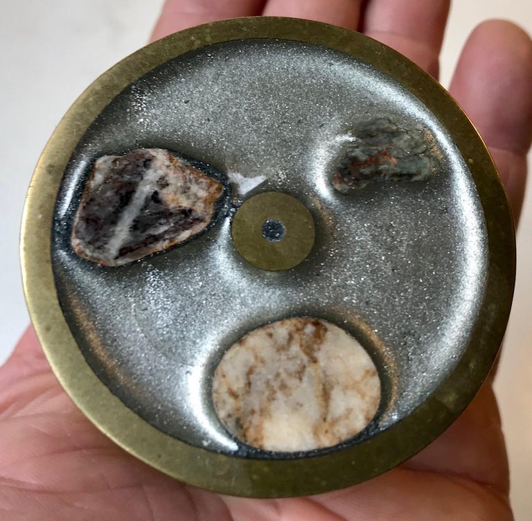 Scandinavian Bronze Snuff Box, Trinket with Inlaid Minerals Samples ...