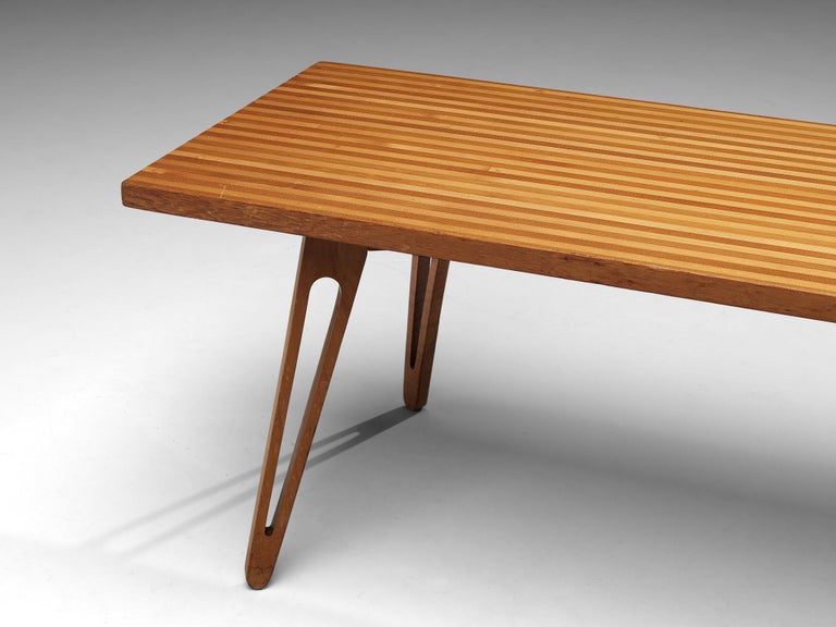 Scandinavian Coffee Table in Ash with Striped Top and Organic Legs For ...