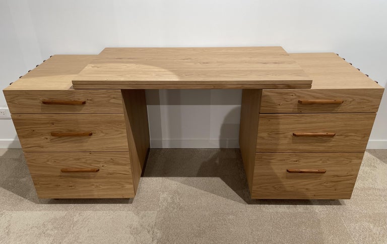 Scandinavian Design Solid Oak And Leather Modular Desk Into A Chest Of Drawers For Sale at 1stDibs