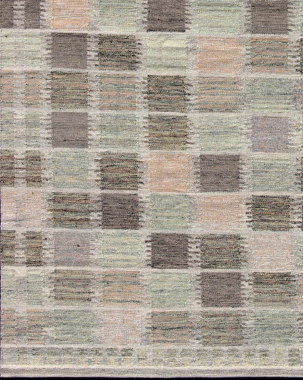 Scandinavian Flat-Weave Design Rug with Checkerboard Pattern in Brown ...