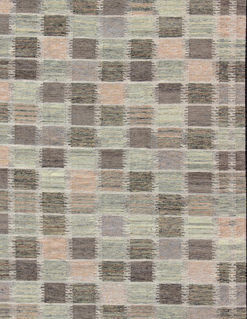 Scandinavian Flat-Weave Design Rug with Checkerboard Pattern in Brown ...