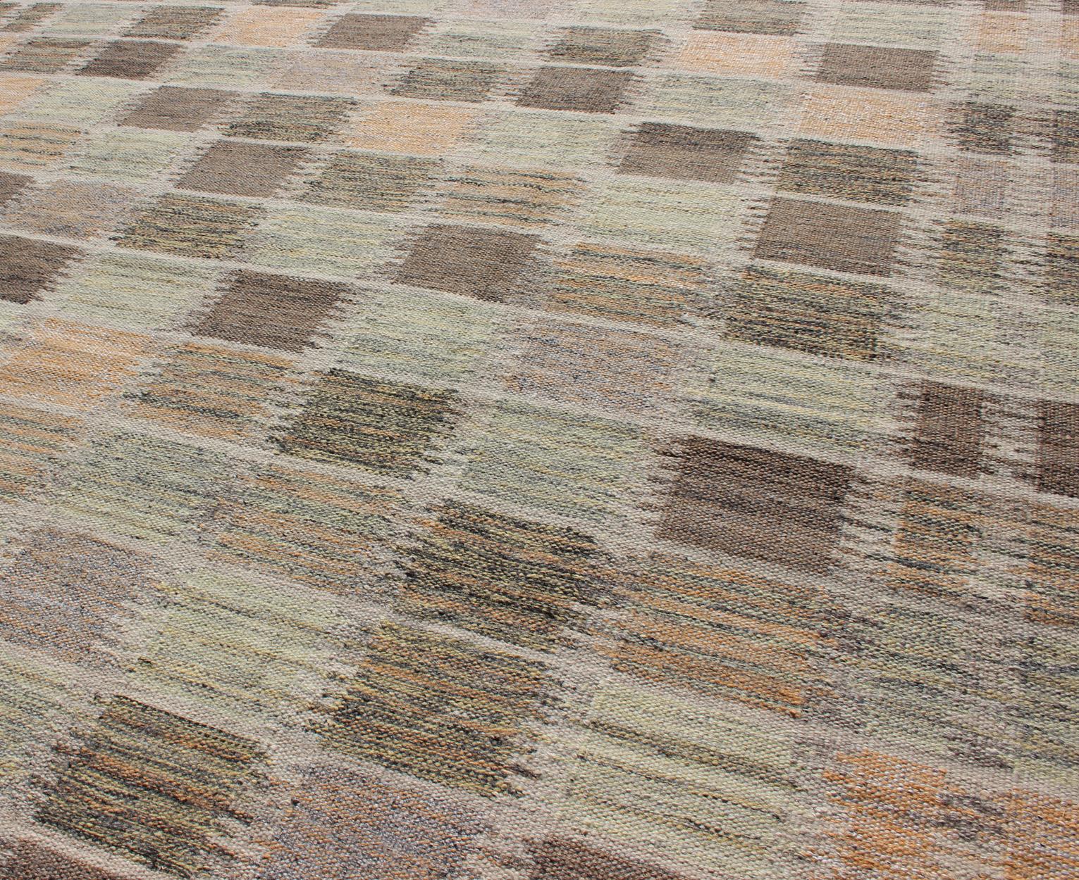 Scandinavian Flat-Weave Design Rug with Checkerboard Pattern in Brown ...