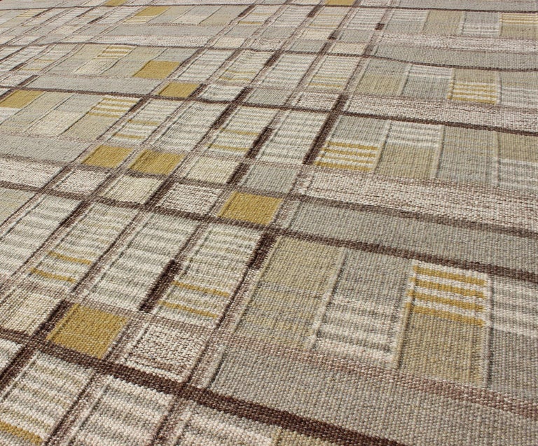 Scandinavian Flat-Weave Rug with Neutral Color Stripe Design For Sale ...