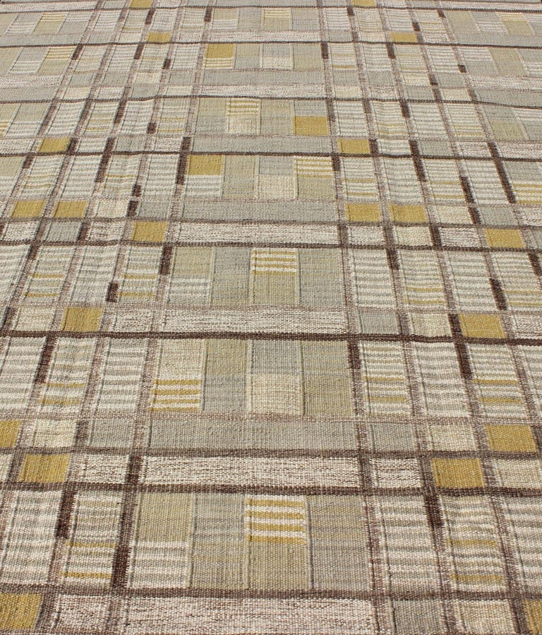 Scandinavian Flat-Weave Rug with Neutral Color Stripe Design For Sale ...