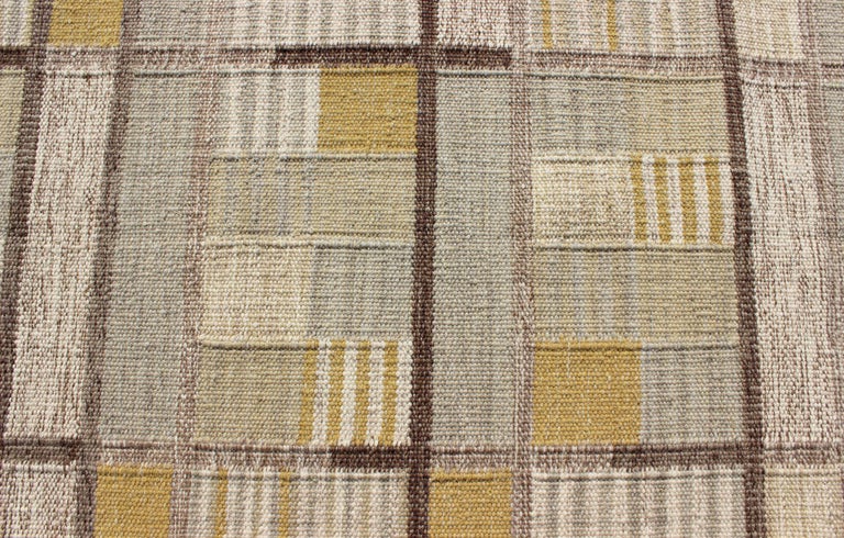 Scandinavian Flat-Weave Rug with Neutral Color Stripe Design For Sale ...