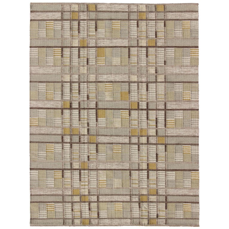 Scandinavian Flat-Weave Rug with Neutral Color Stripe Design For Sale ...