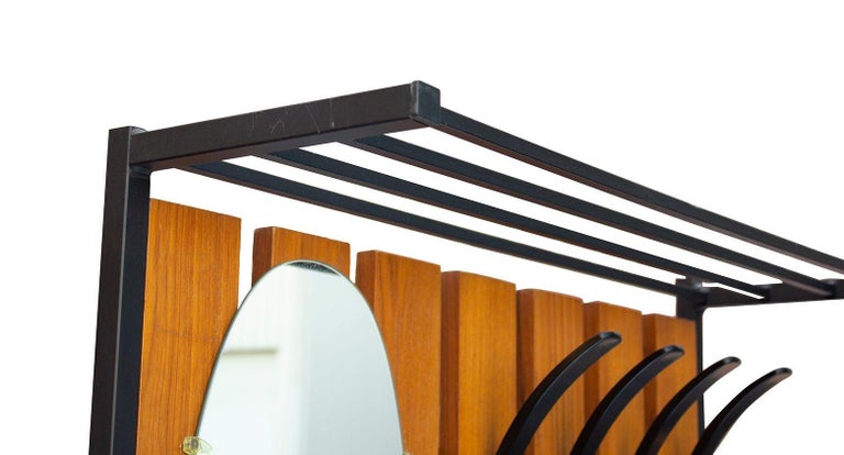 Scandinavian Hall Tree and Storage Bench with Hooks and Mirror at 1stDibs