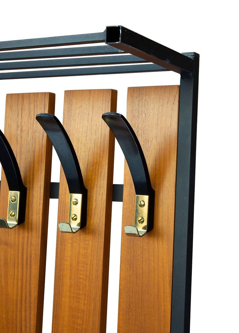 Scandinavian Hall Tree and Storage Bench with Hooks and Mirror at 1stDibs