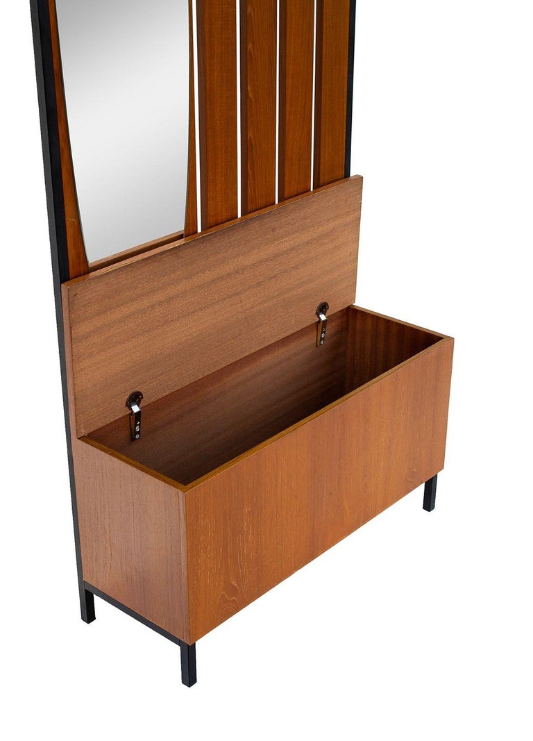 Scandinavian Hall Tree and Storage Bench with Hooks and Mirror at 1stDibs