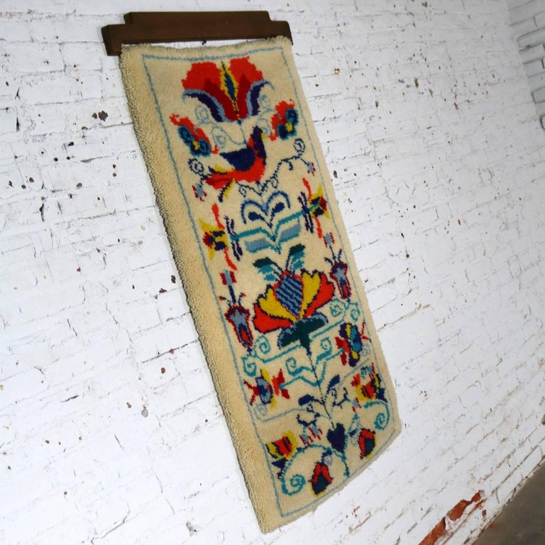 Scandinavian Hooked Rug Wall Hanging Vintage Midcentury at 1stDibs
