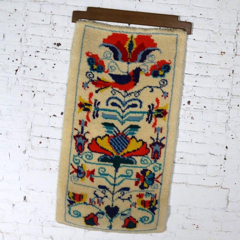 Scandinavian Hooked Rug Wall Hanging Vintage Midcentury at 1stDibs