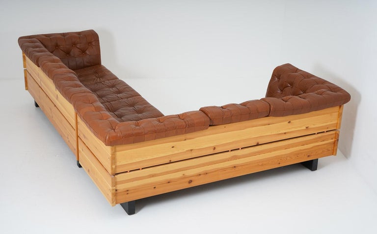Scandinavian Leather and Pine Sofa "Party" by Jan Erik Lindgren for ...