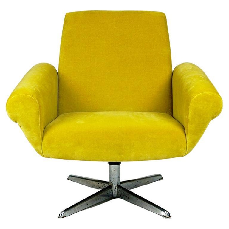 Scandinavian Lounge chair with swivel chrome base and yellow Velvet For ...