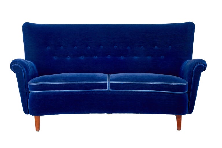 Scandinavian Mid 20th Century Blue 3 Piece Suite For Sale at 1stDibs