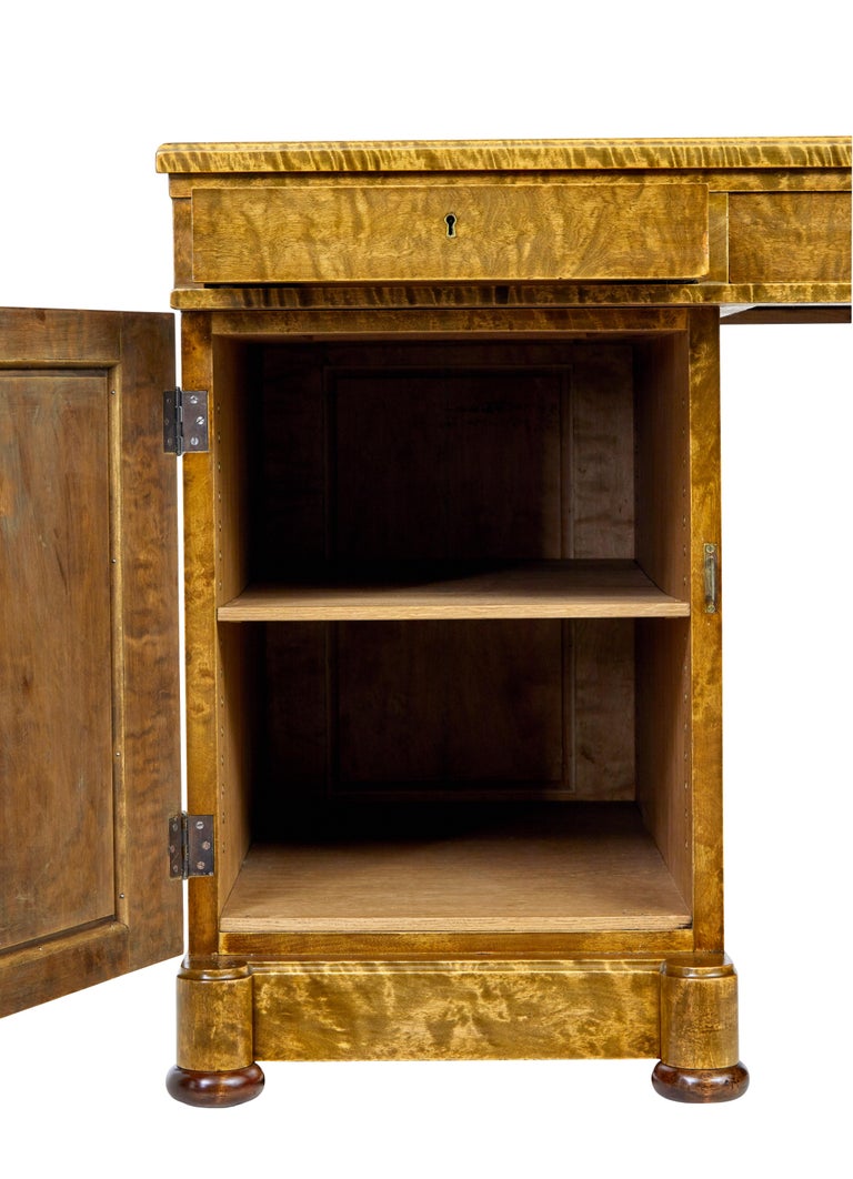 Scandinavian Midcentury Birch Pedestal Desk For Sale at 1stDibs