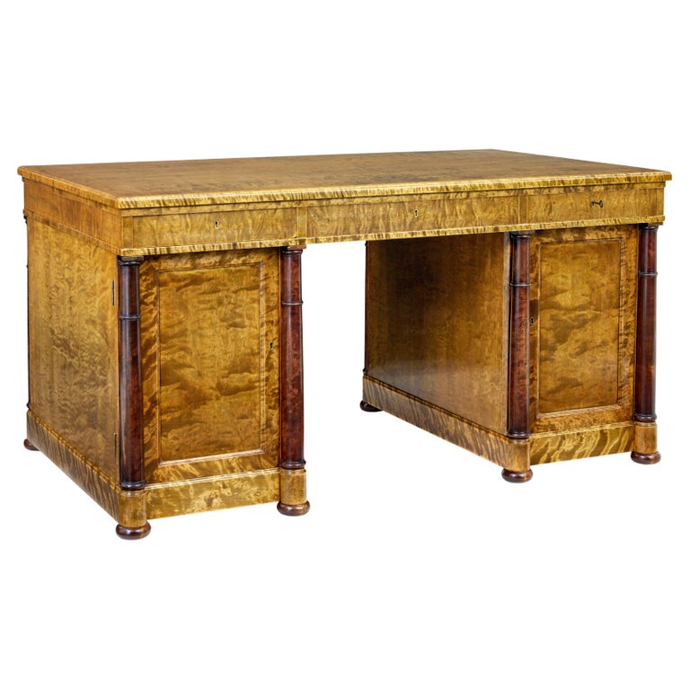 Scandinavian Midcentury Birch Pedestal Desk For Sale at 1stDibs