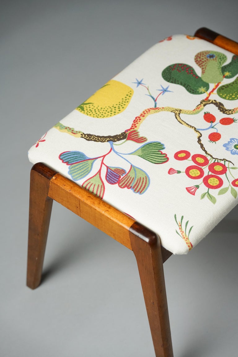 Scandinavian Mid-Century Modern Footstool with Josef Frank Fabric ...