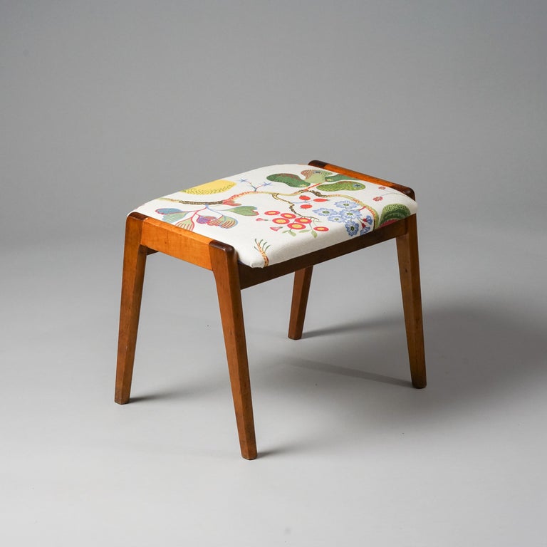 Scandinavian Mid-Century Modern Footstool with Josef Frank Fabric ...