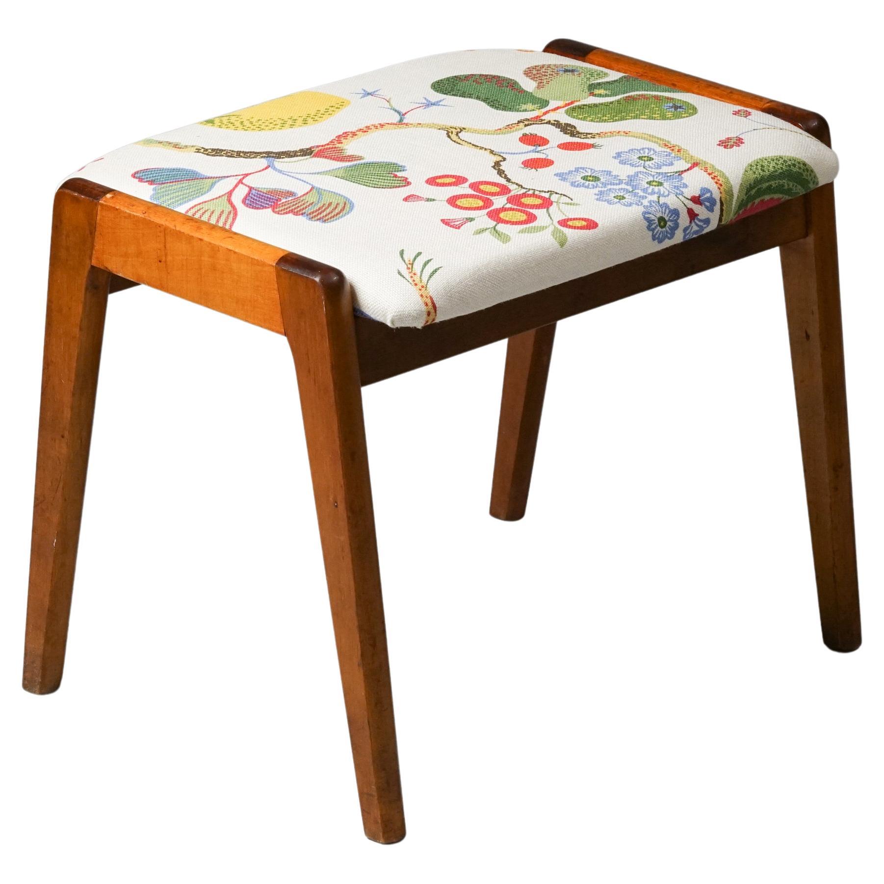 Danish Mid-Century Modern Teak and Fabric Footstool For Sale at 1stDibs