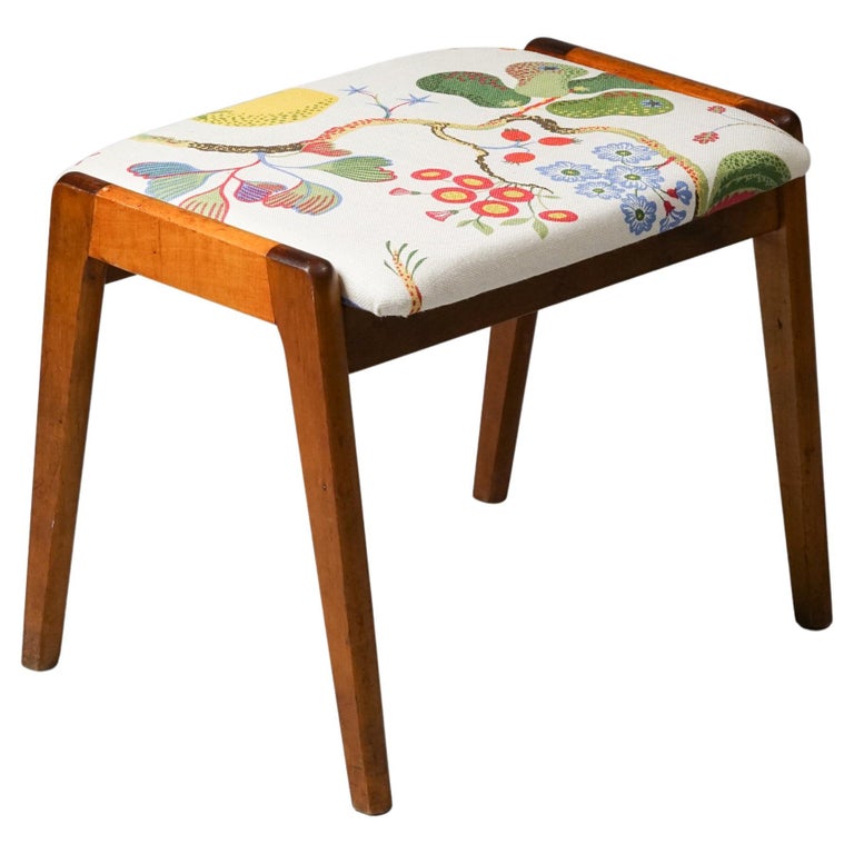 Scandinavian Mid-Century Modern Footstool with Josef Frank Fabric ...