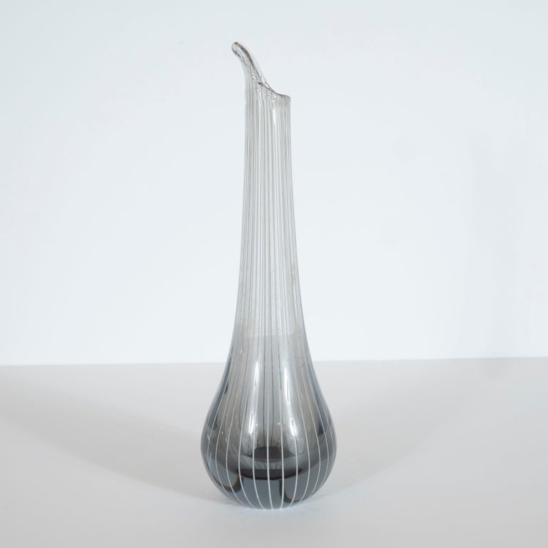 Scandinavian Mid-Century Modern Smoked Translucent Glass Striated Tear ...