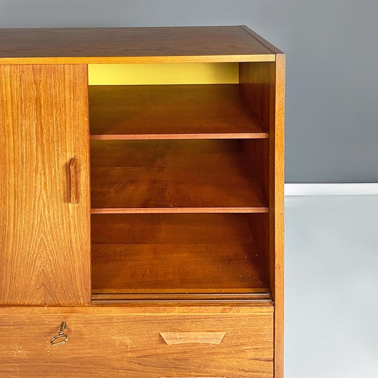 Scandinavian mid century modern teak highboard with sliding doors ...