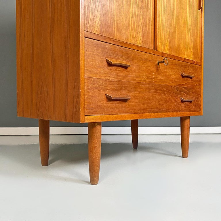 Scandinavian mid century modern teak highboard with sliding doors ...