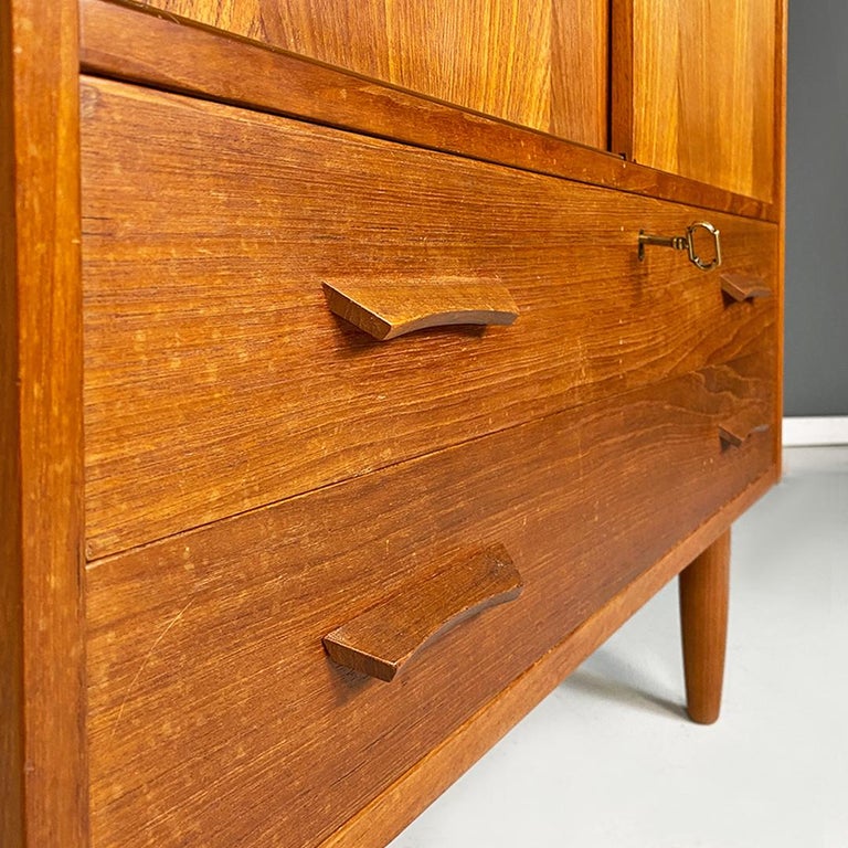 Scandinavian mid century modern teak highboard with sliding doors ...